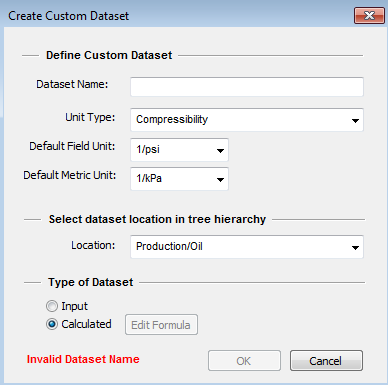Create custom dataset dialog box
