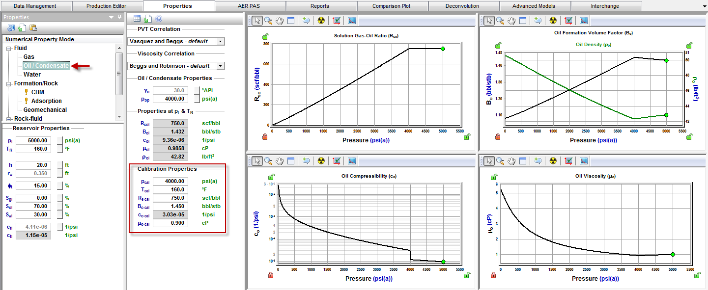 Entering Calibration Properties for Oil / Condensate