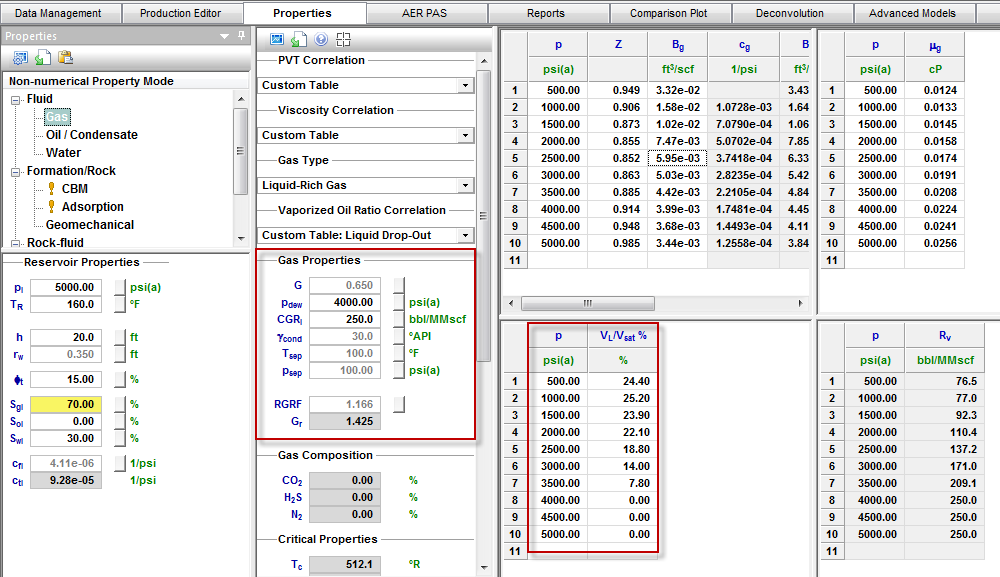 Entering Custom Data for Liquid-Rich Gas